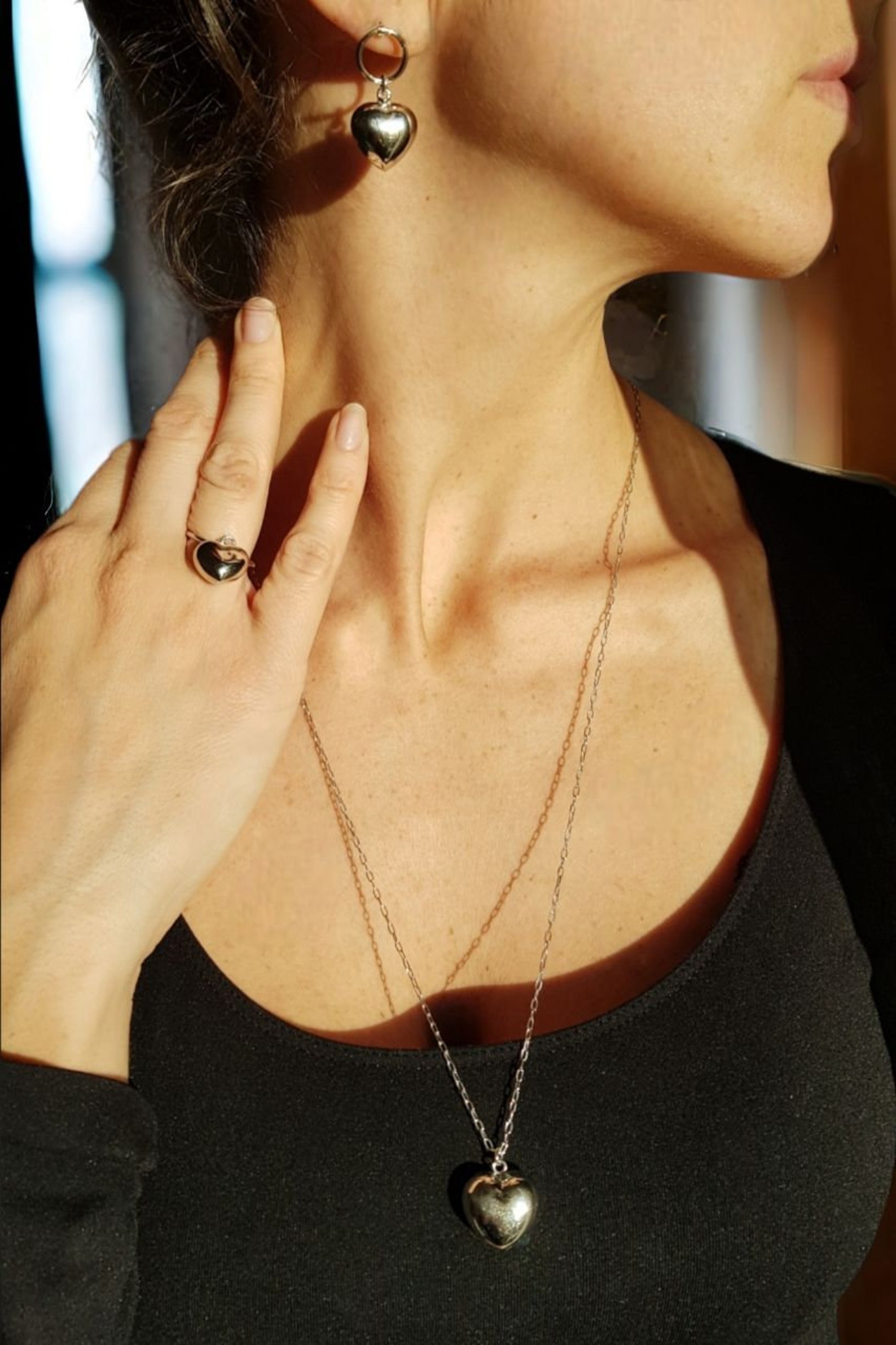 Forzatina Necklace With Rounded Heart Pendant in Rhodium Plated 925 ...