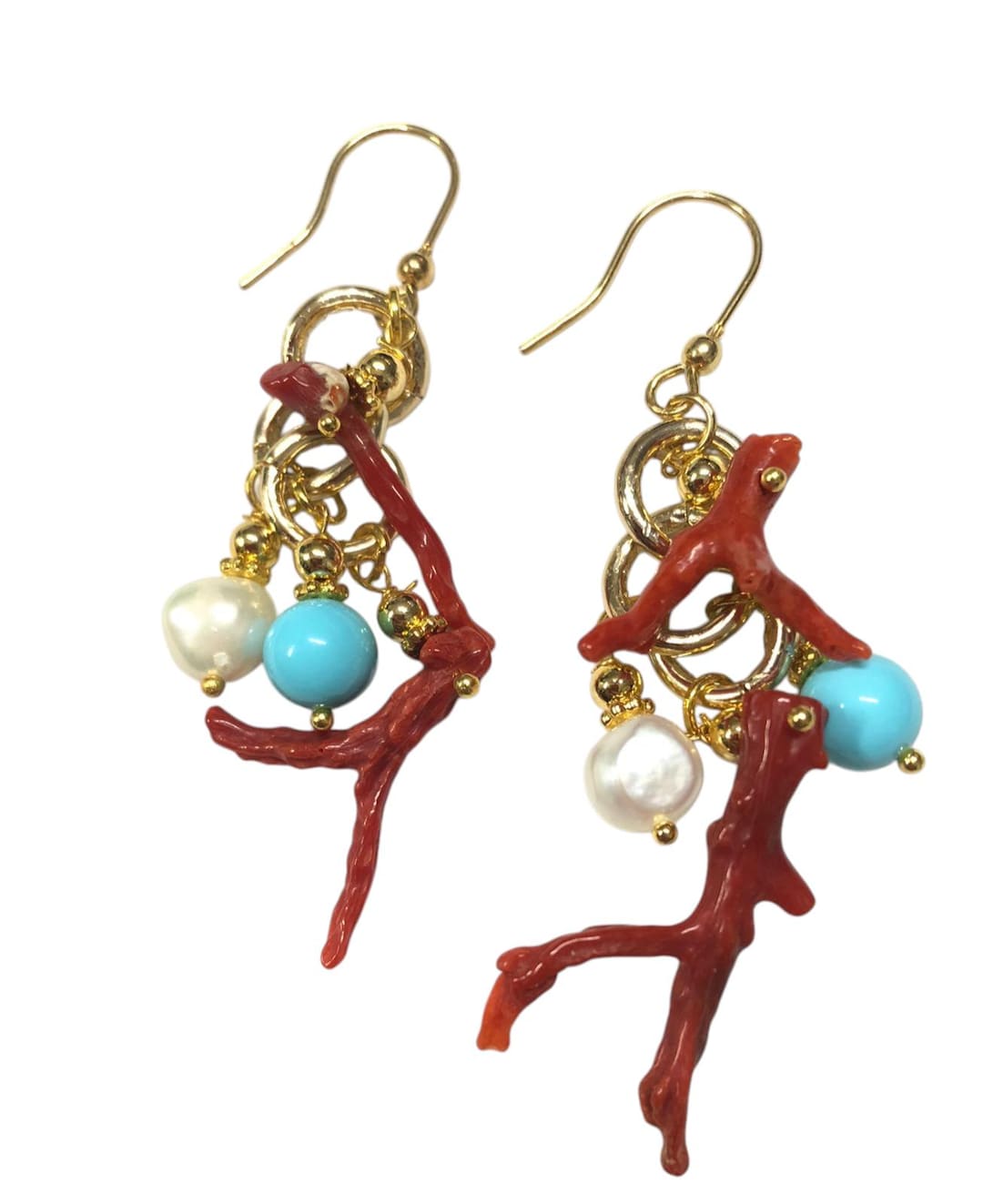 Earrings Made of Red Mediterranean Red Coral Branches With Pearl ...