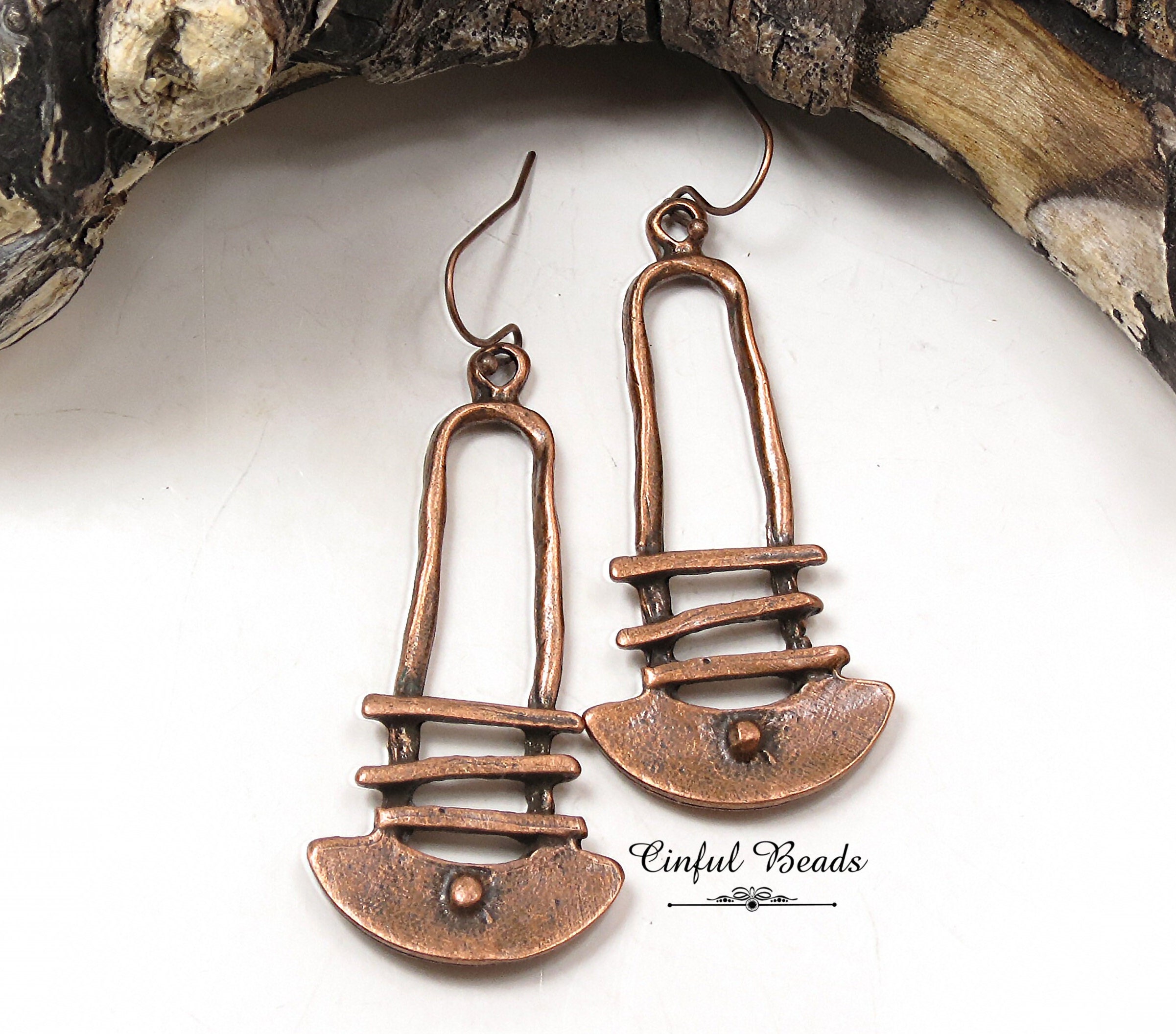Antique Copper Tribal Earrings Copper Boho Charm Dangle Earrings Rustic ...