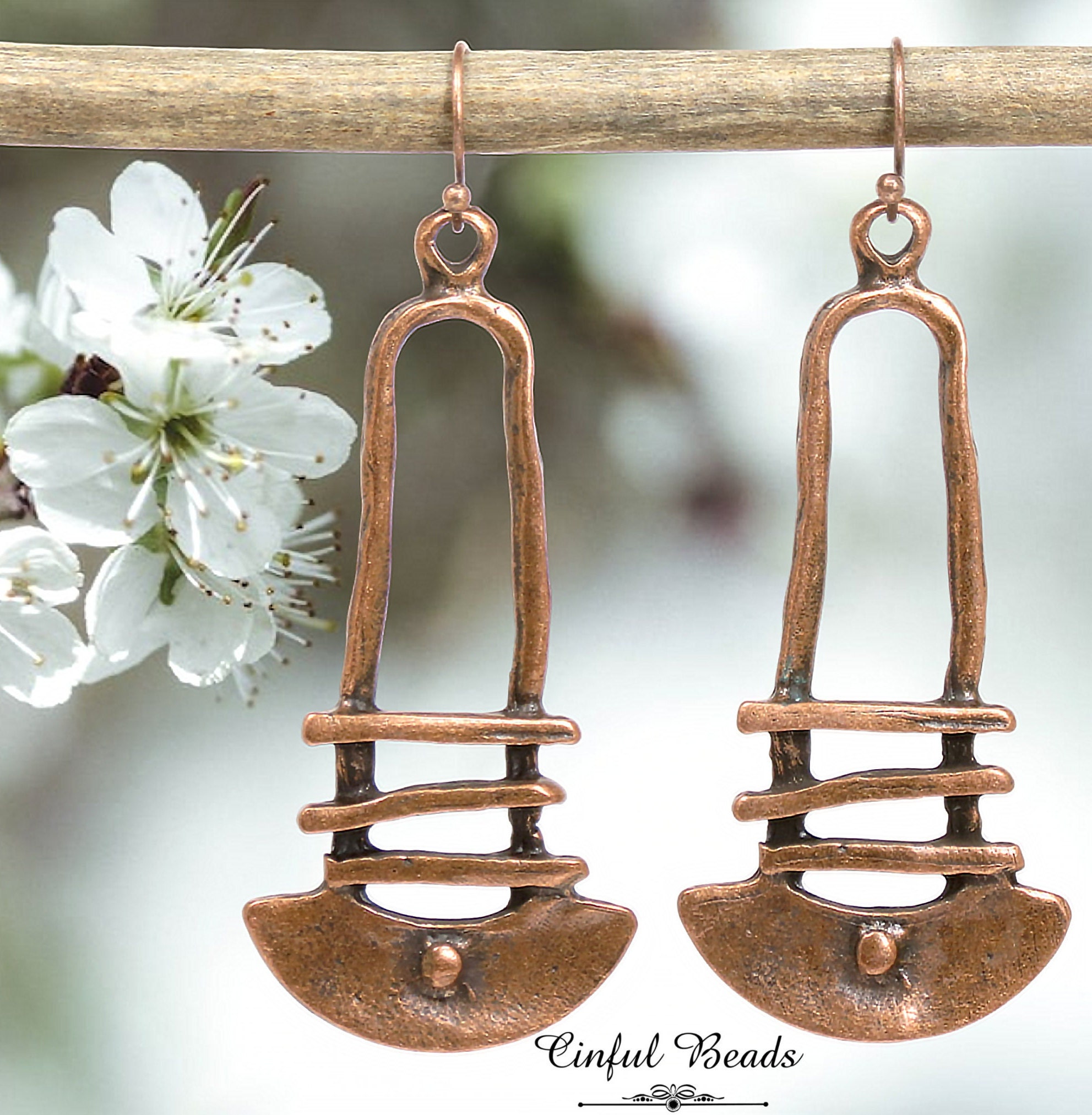Antique Copper Tribal Earrings Copper Boho Charm Dangle Earrings Rustic ...