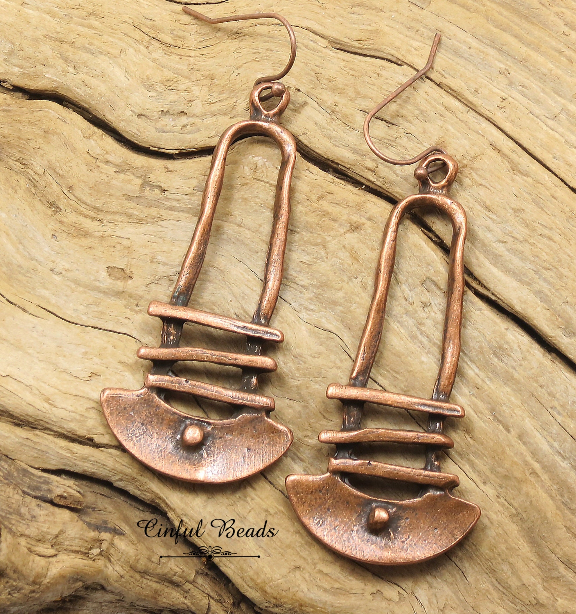 Antique Copper Tribal Earrings Copper Boho Charm Dangle Earrings Rustic ...