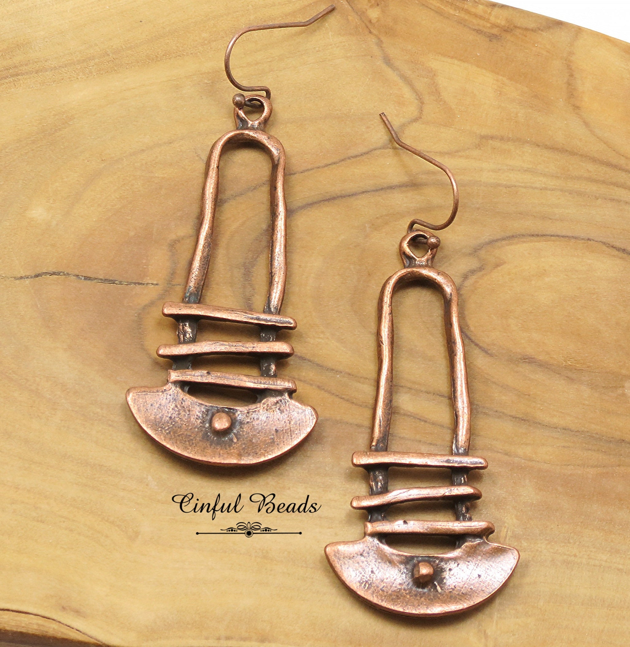 Antique Copper Tribal Earrings Copper Boho Charm Dangle Earrings Rustic ...