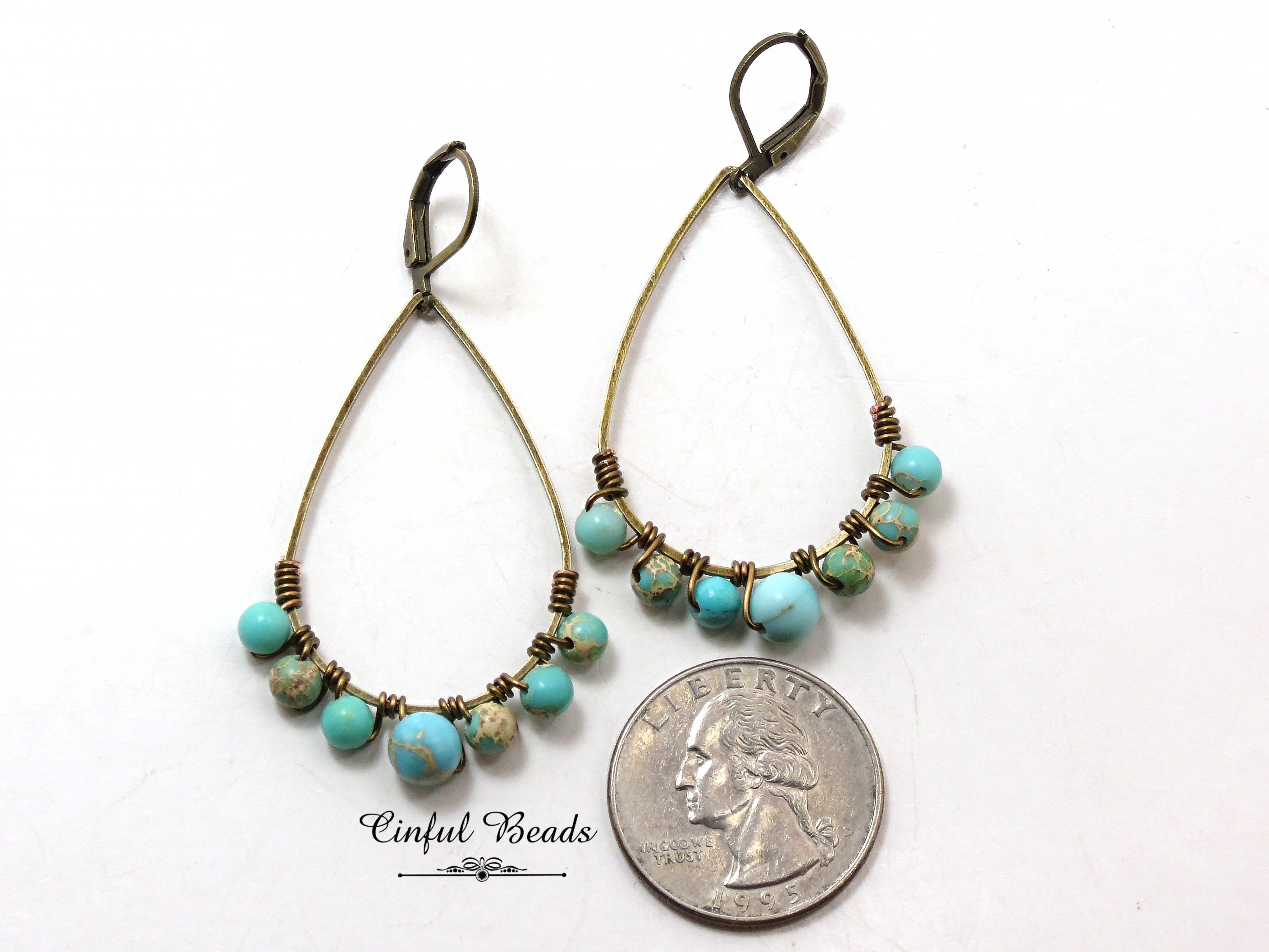 Wire Wrapped Teardrop Earrings Turquoise Sea Sediment Dangle Earrings ...