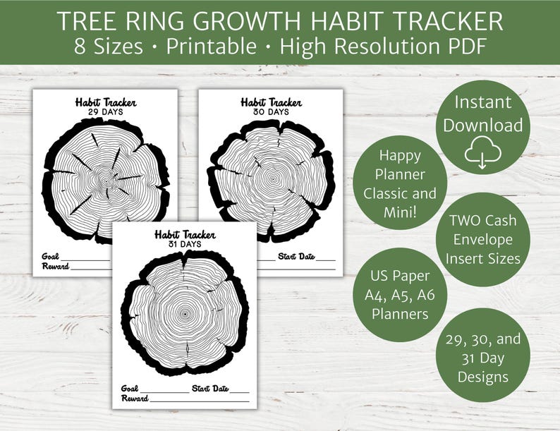 Tree Ring Habit Tracker Printable, Growth Mindset Habit Tracker, Nature ...