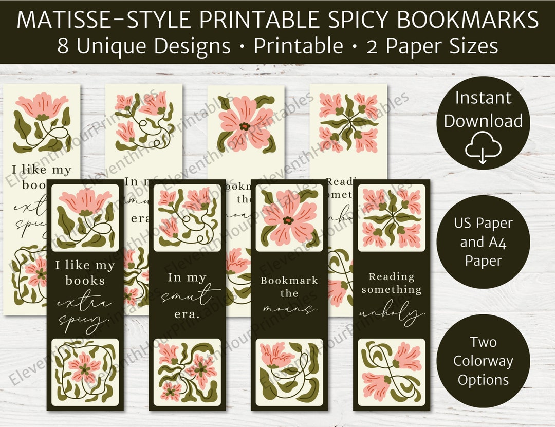 Matisse Printable Spicy Bookmarks, Smut Bookmark, Booktok Bookmarks ...