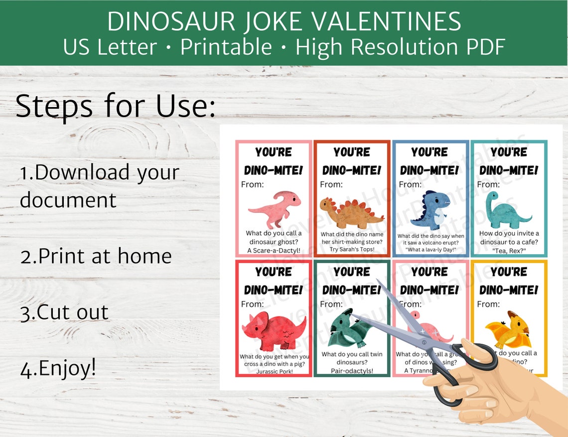 Printable Valentine's Day Cards for Kids, Dinosaur Themed Valentines ...