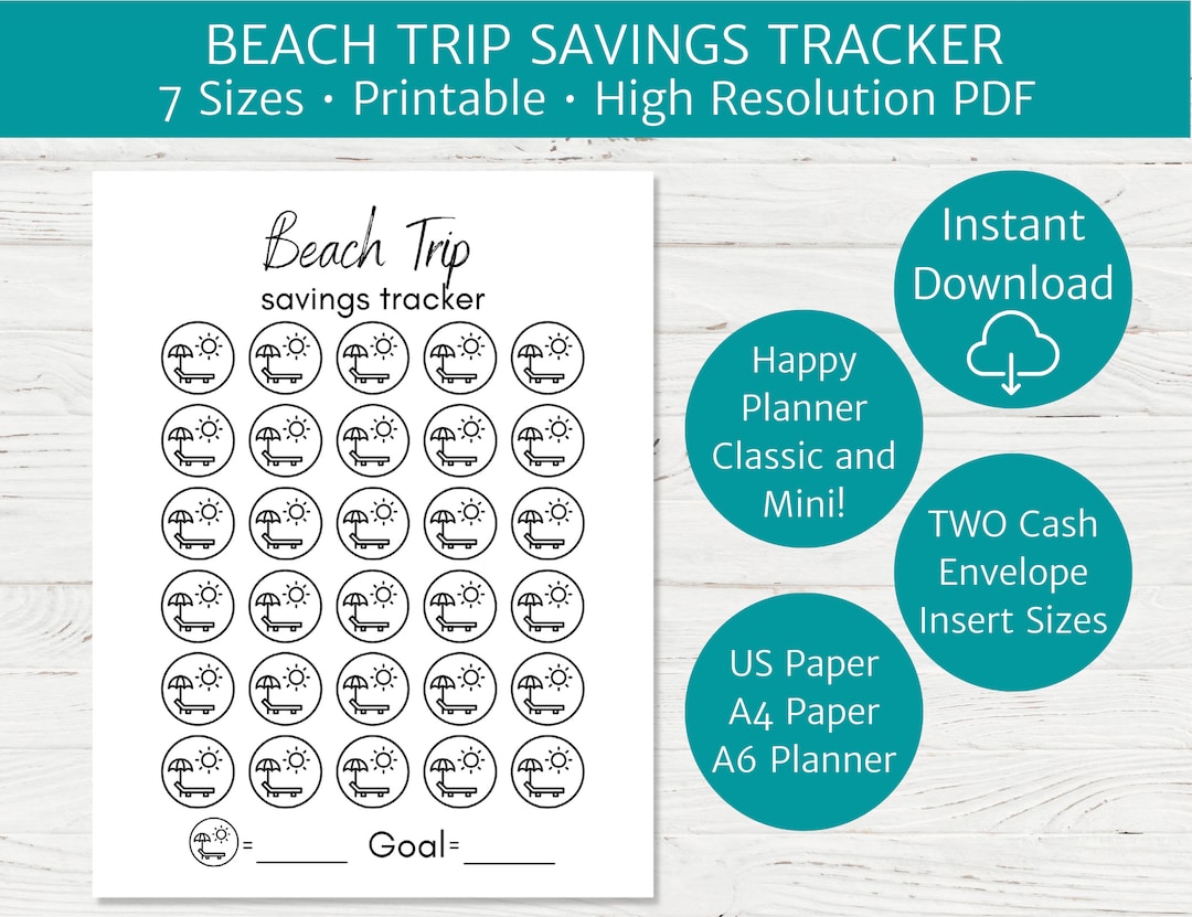 Beach Trip Savings Challenge, Savings Tracker Printable, 30 Day Savings ...