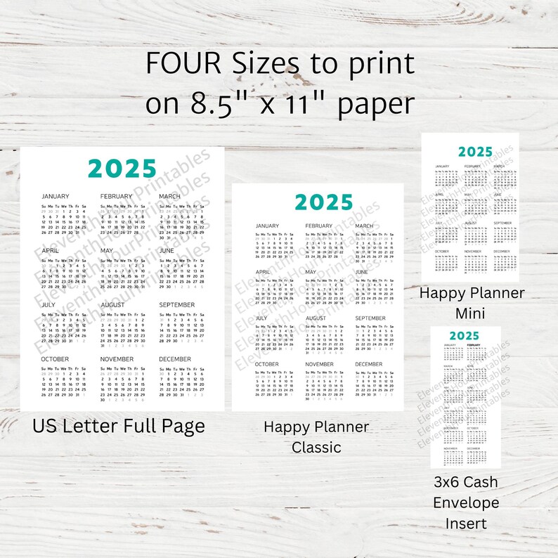 Teal Turquoise 2025 Calendar, 2025 Printable Calendar,12 Month Desk ...