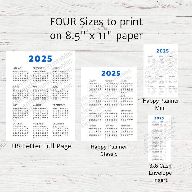 Blue 2025 Calendar, 2025 Printable Calendar, 12 Month Desk Calendar ...