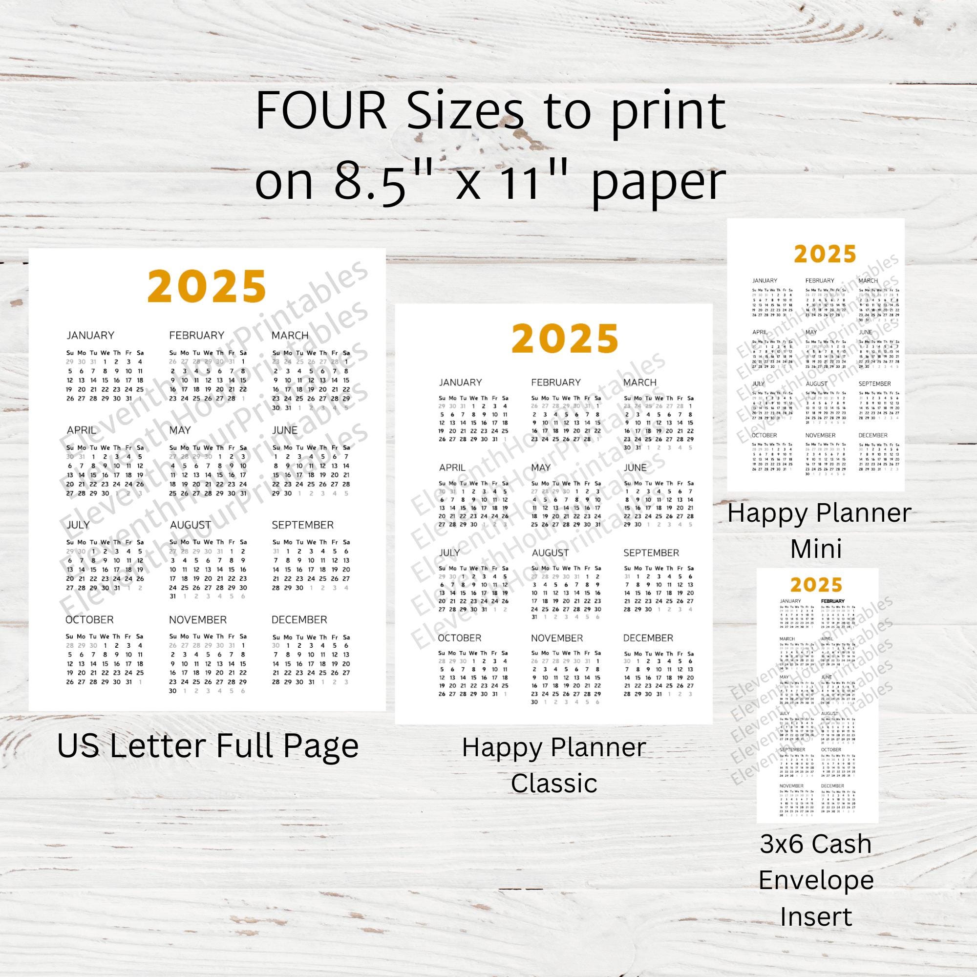 Orange 2025 Calendar, 2025 Printable Calendar, 12 Month Desk Calendar ...