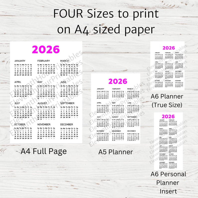 A4 - Hot Pink 2026 Calendar, 2026 Printable Calendar, 12 Month Desk ...