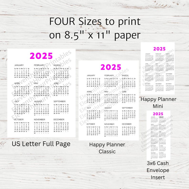 Hot Pink 2025 Calendar, 2025 Printable Calendar, 12 Month Desk Calendar ...