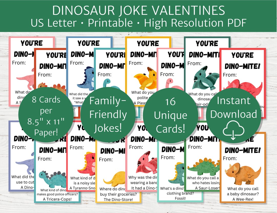 Printable Valentine's Day Cards for Kids, Dinosaur Themed Valentines ...