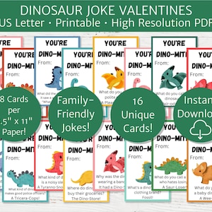 Printable Valentine's Day Cards for Kids, Dinosaur Themed Valentines ...