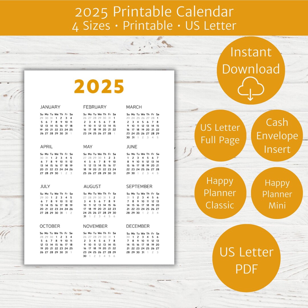 Orange 2025 Calendar, 2025 Printable Calendar, 12 Month Desk Calendar ...
