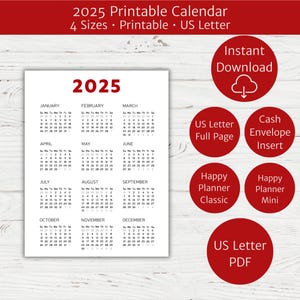 Red Crimson 2025 Calendar, 2025 Printable Calendar, 12 Month Desk ...