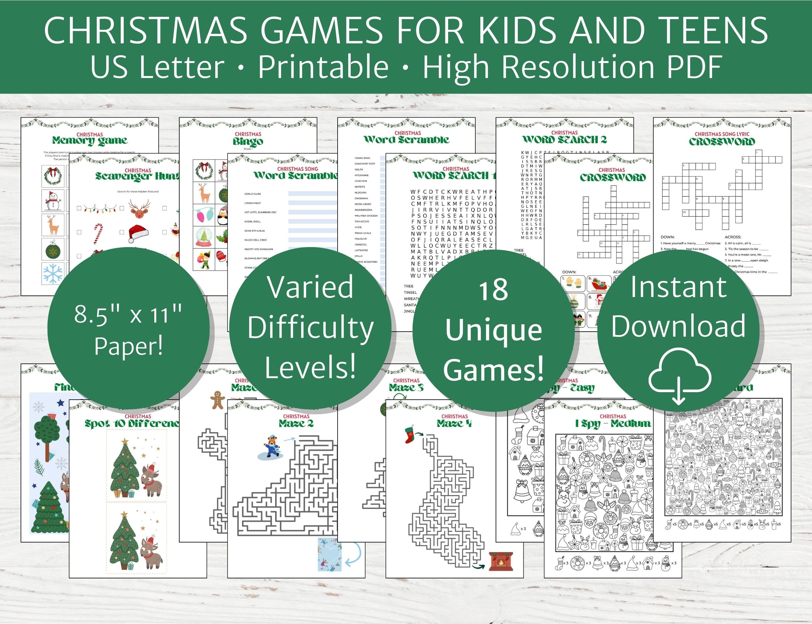 Printable Christmas Games for Kids, Christmas Games for Teens, Family ...