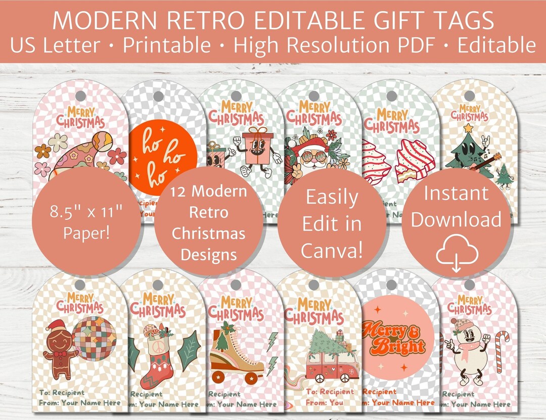 Christmas Tags Printable, Modern Retro Christmas Aesthetic Gift Tag ...
