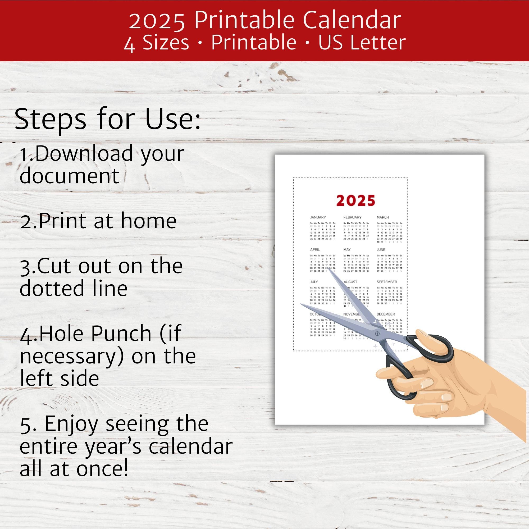 Red Crimson 2025 Calendar, 2025 Printable Calendar, 12 Month Desk ...
