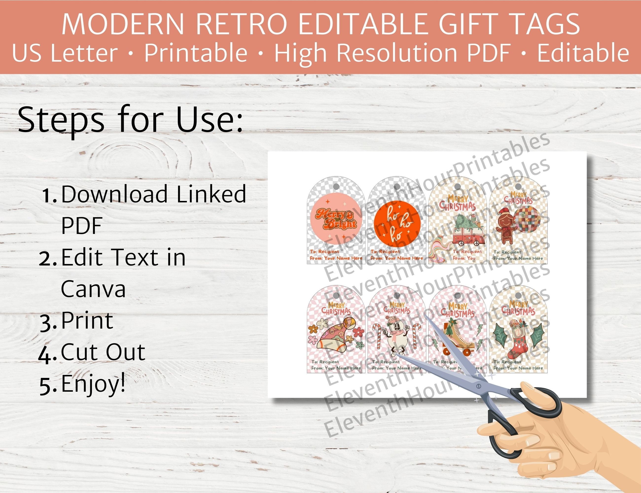 Christmas Tags Printable, Modern Retro Christmas Aesthetic Gift Tag ...