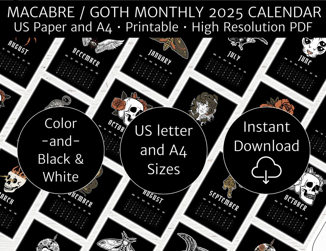Goth Wall Art Printable Calendar, Goth Witchy Macabre Wall Art, Punk ...