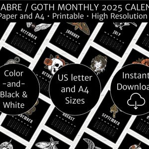 Goth Wall Art Printable Calendar, Goth Witchy Macabre Wall Art, Punk ...