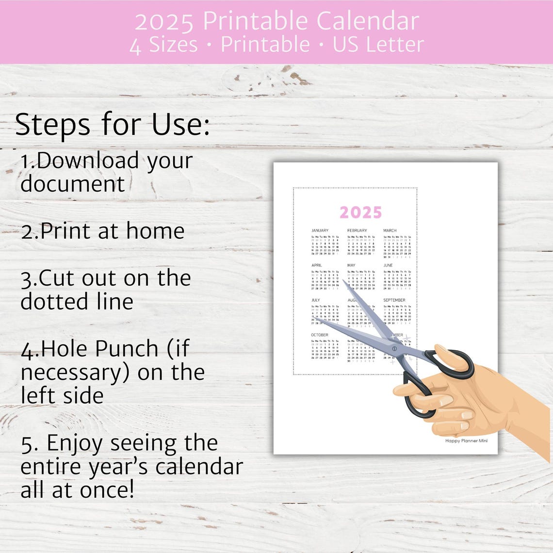 Pink 2025 Calendar, 2025 Printable Calendar, 12 Month Desk Calendar ...