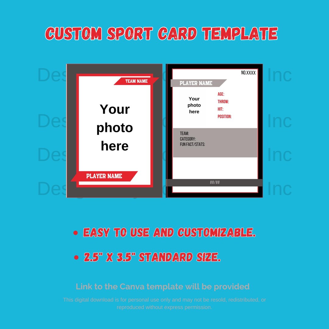 Personalized Sport Card Template Custom Digital Sports Card Design ...