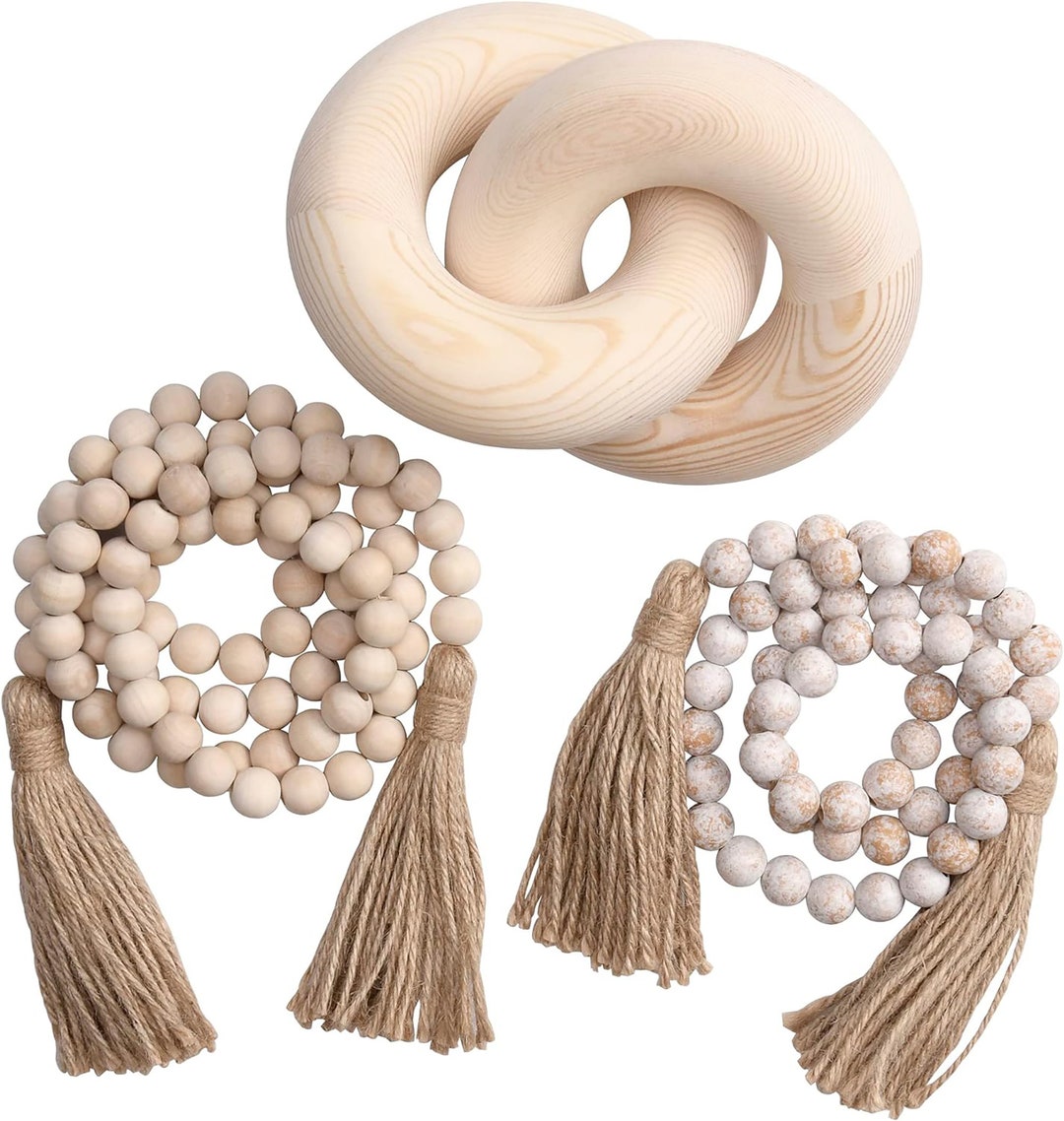 3-in-1 Wooden Beads Decor Set Wood Chain Link Decoration Rustic ...