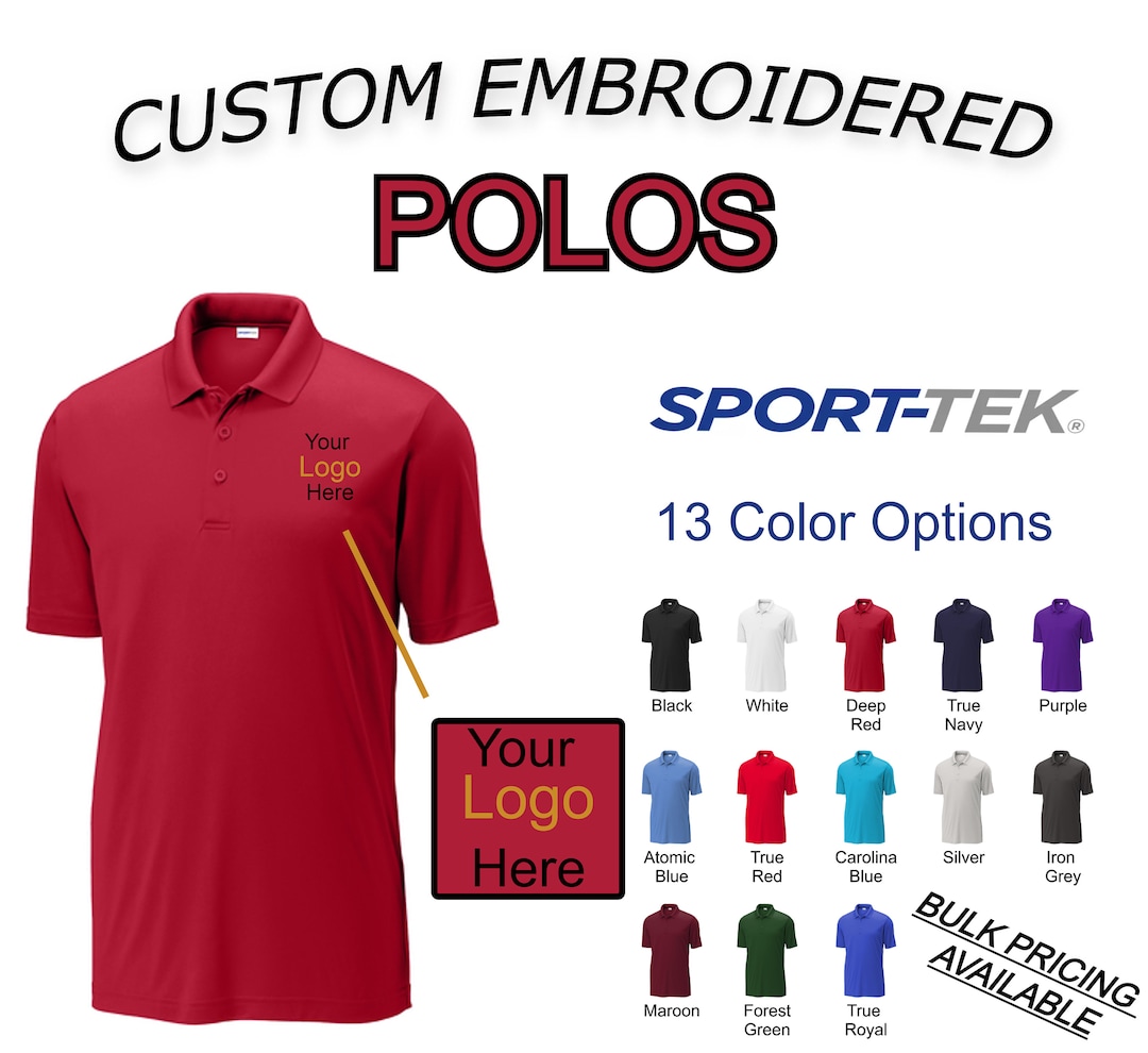 Custom Embroidered Performance Polos Moisture Wicking Custom Business Logo Personalized Polo ...