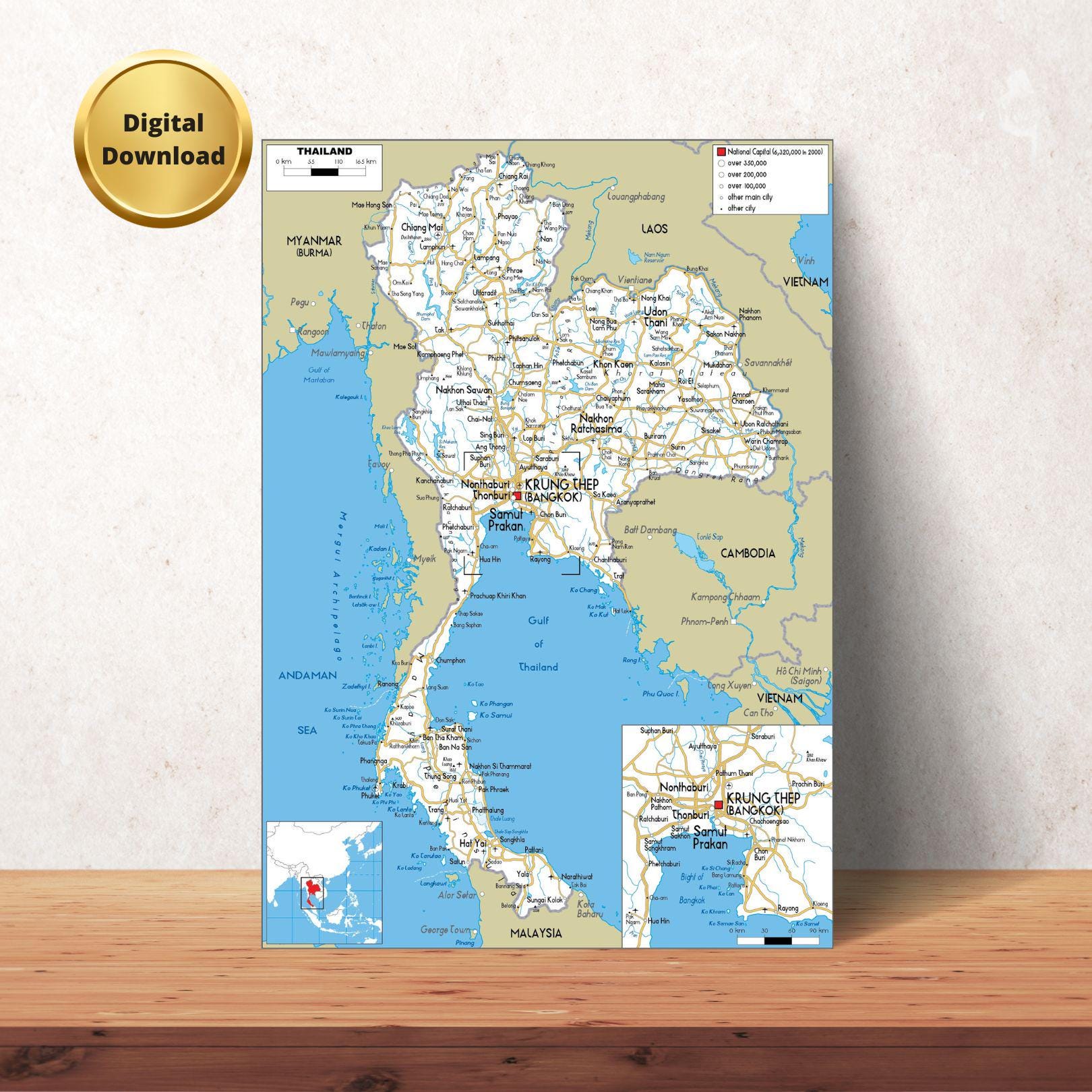 Printable THAILAND Political Map Digital Download and 2 Bonus ...