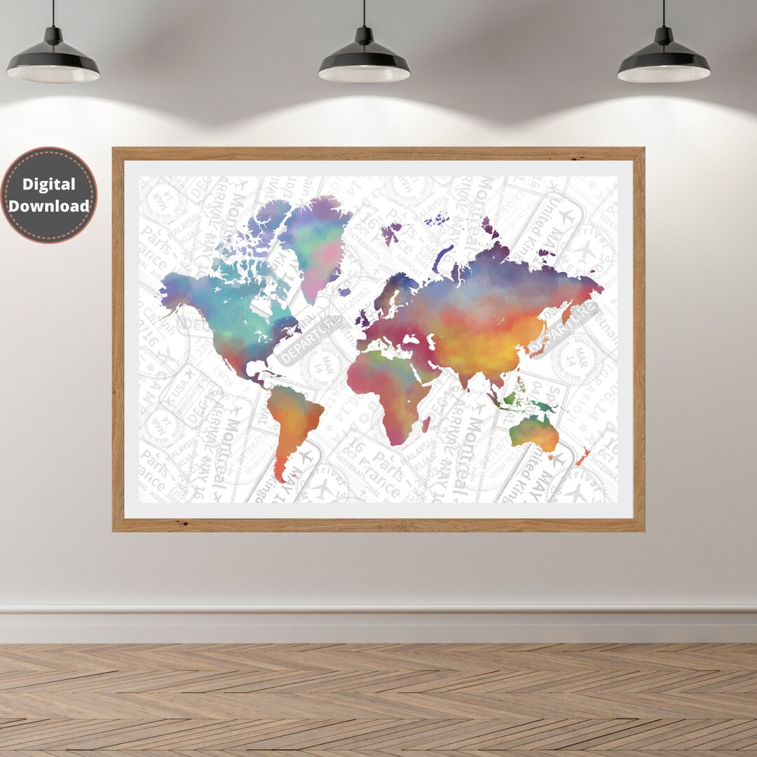 Map of the World With Passport Travel Stamps, Wanderlust Best Gift ...