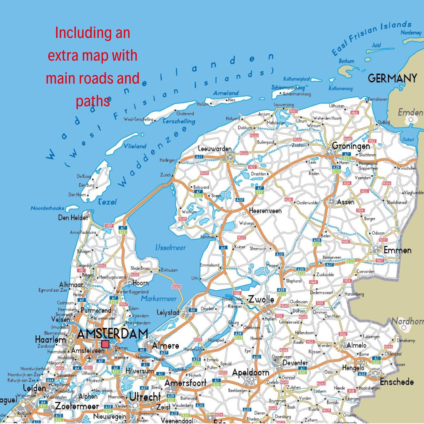Printable Netherlands Political Map + Topography & Roads - Etsy