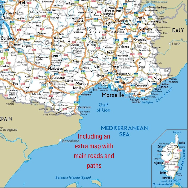 France Printable Political Map Detailed DIGITAL Mapping With Cities ...