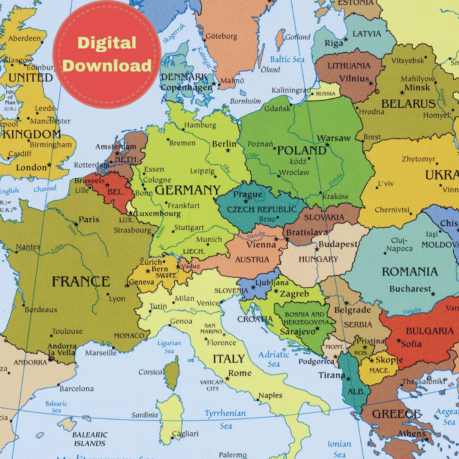 Printable Political Map of Europe, Mapping Countries of Europe, Lively ...