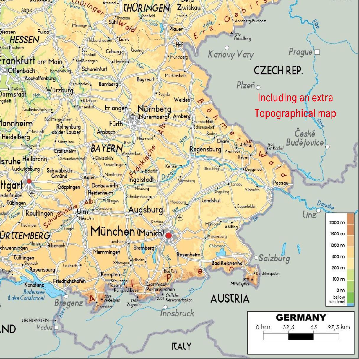Germany Printable Political Map Detailed DIGITAL Mapping with Cities ...