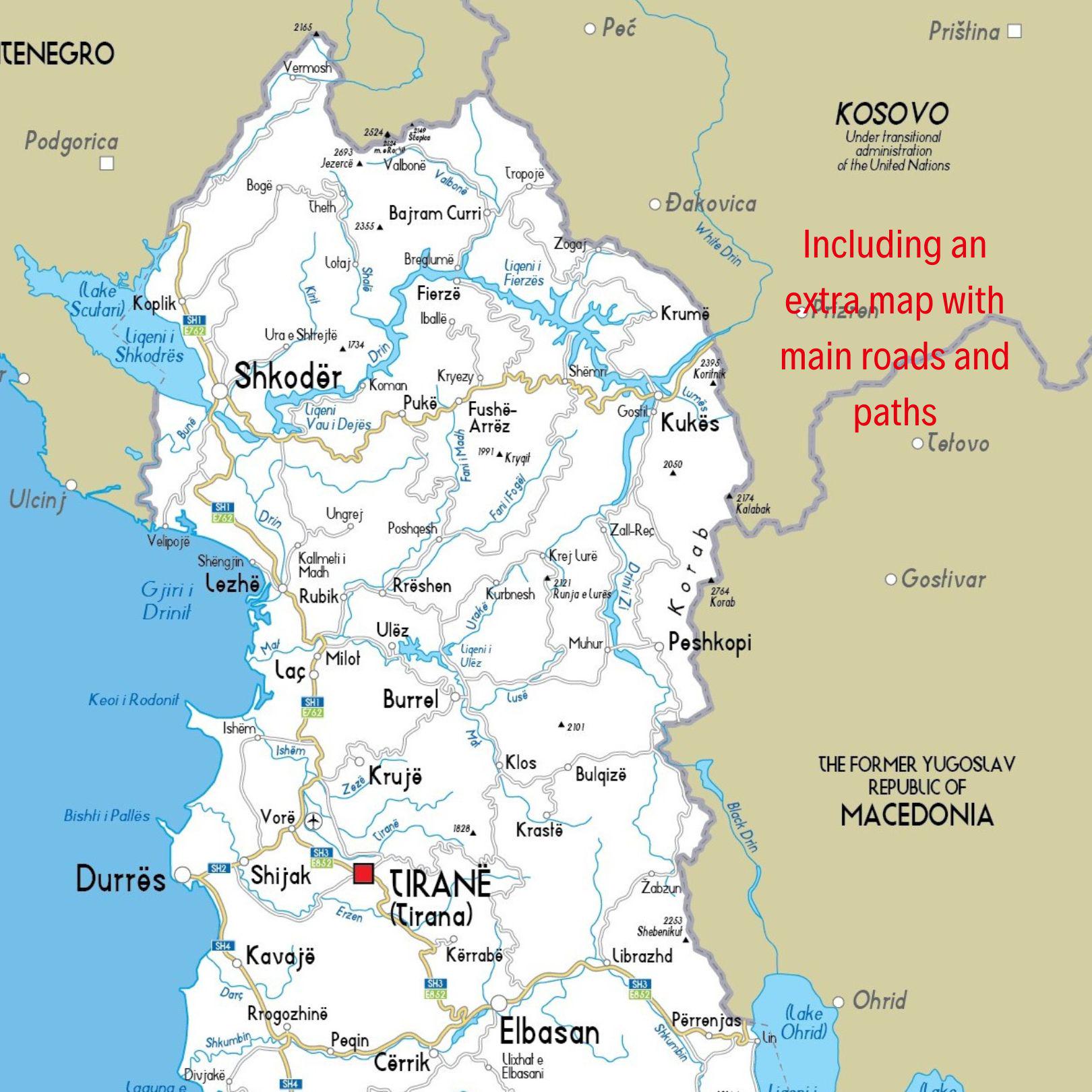ALBANIA Political Map + Topography & Road (printable) - Etsy UK