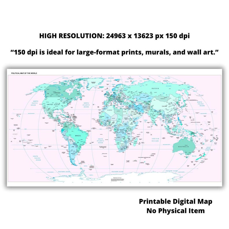 Political World Map – Large Format, Ultra-high-resolution Printable ...