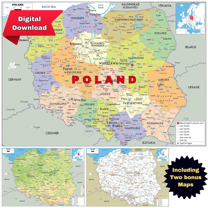 Poland Map Political - Etsy Canada