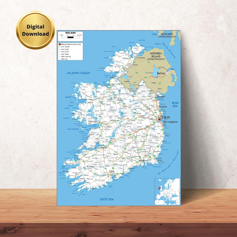 IRELAND Map Set: Political Topographical & Road Network (printable) - Etsy