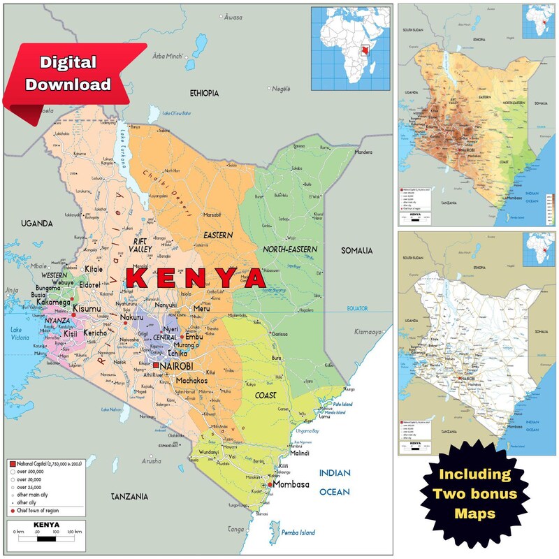 Map of Kenya and Equator Line - Etsy New Zealand