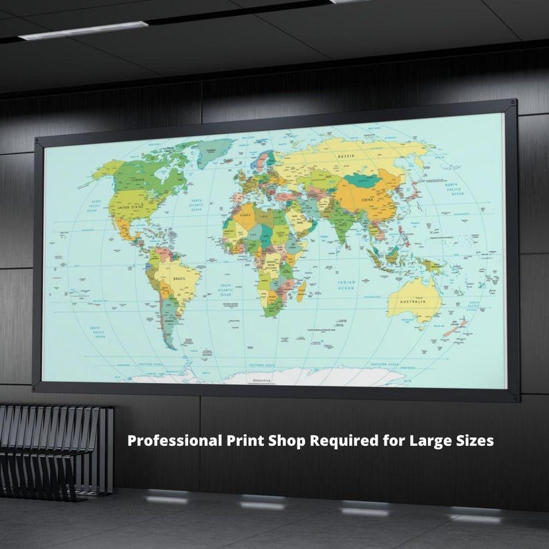 Giant Political World Map Printable | Panoramic Ultra High-resolution ...