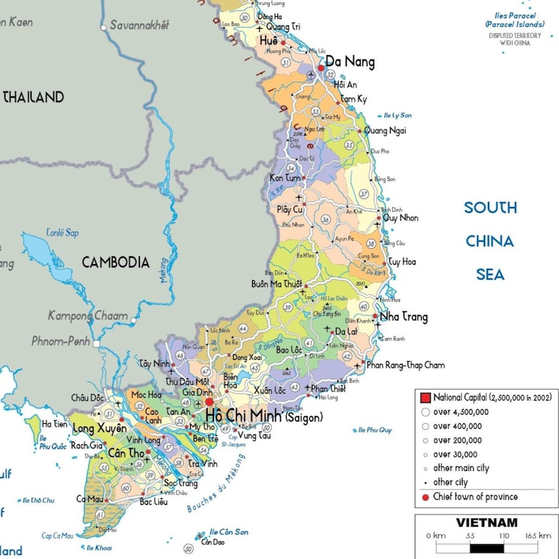 Printable VIETNAM Political Map Digital Download and 2 Bonus Topography ...
