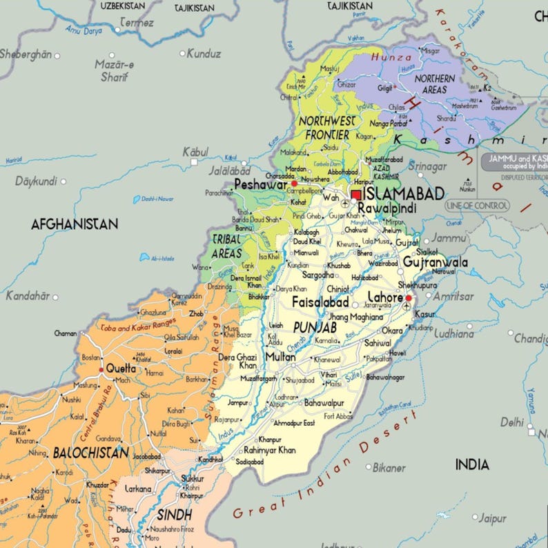 Pakistan Printable Map Trio: Political, Physical & Road - Etsy