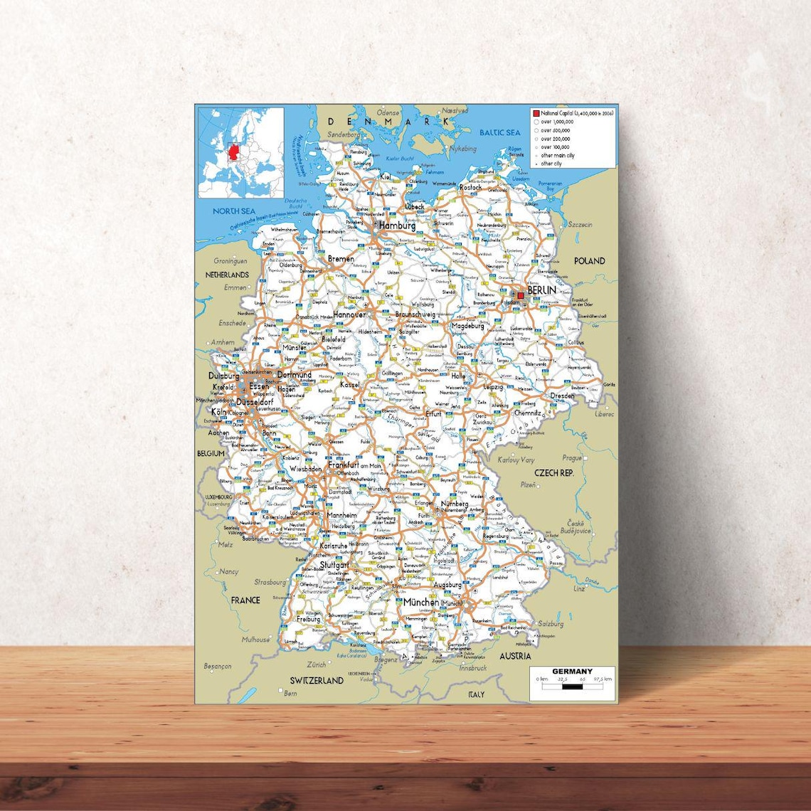 Germany Printable Political Map Detailed DIGITAL Mapping with Cities ...