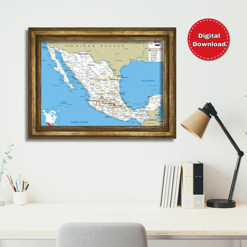 Colorful MEXICO Printable Political Map A3 Digital Download With ...
