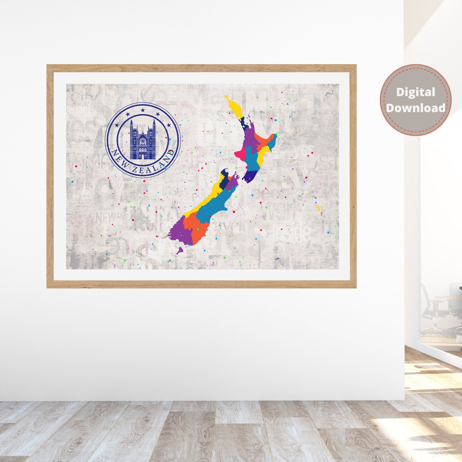 Printable New Zealand Map on Vintage Background Gift for - Etsy