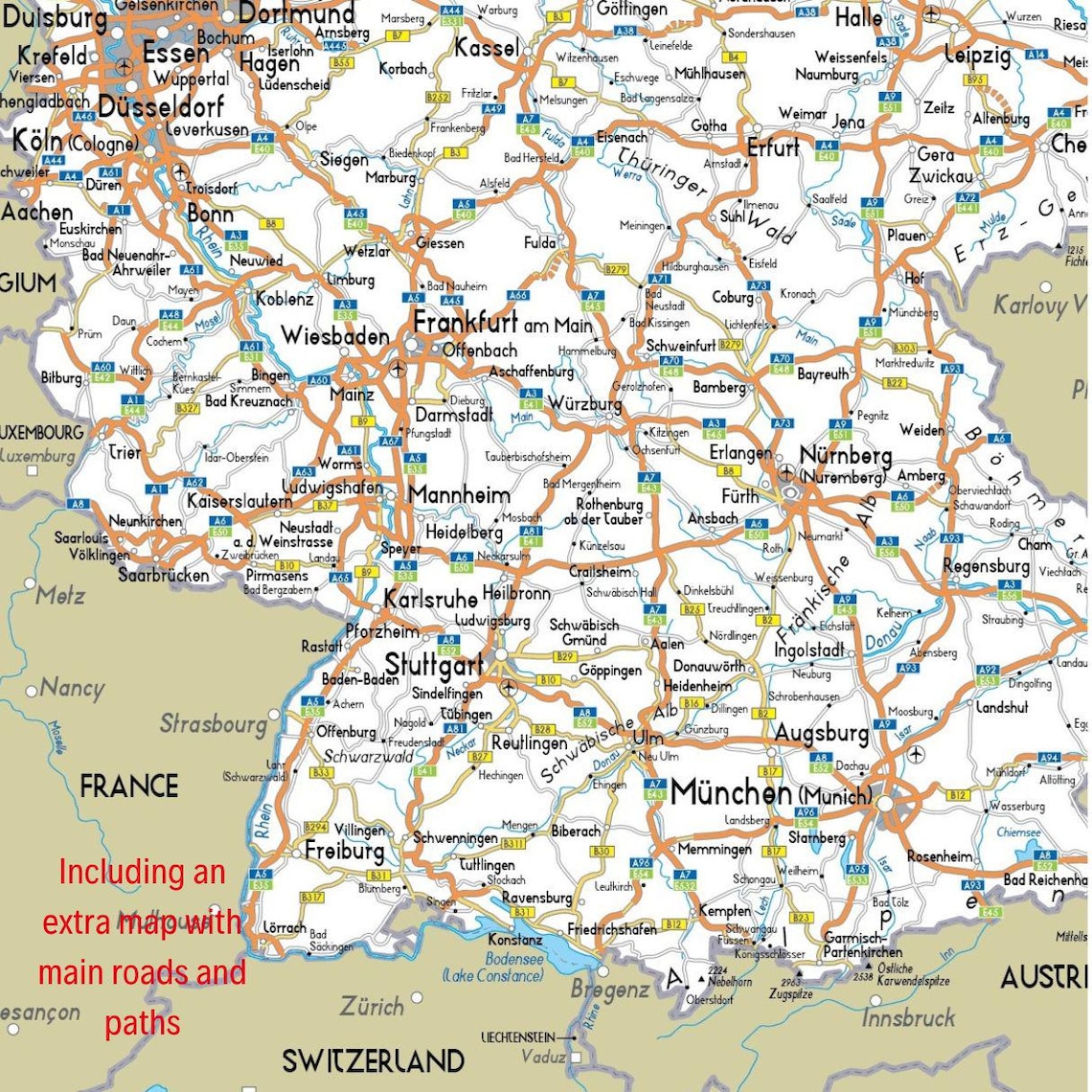 Germany Printable Political Map Detailed DIGITAL Mapping with Cities ...