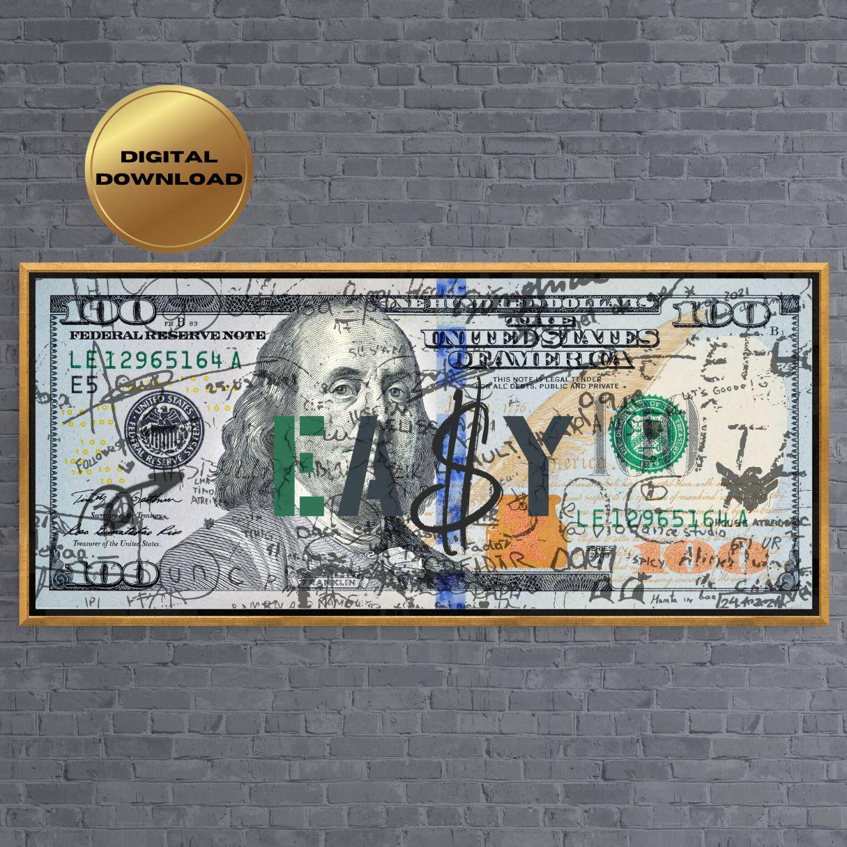 Printable Extra Large 100 Dollar Bill Pop Art Poster, Graffiti Street ...