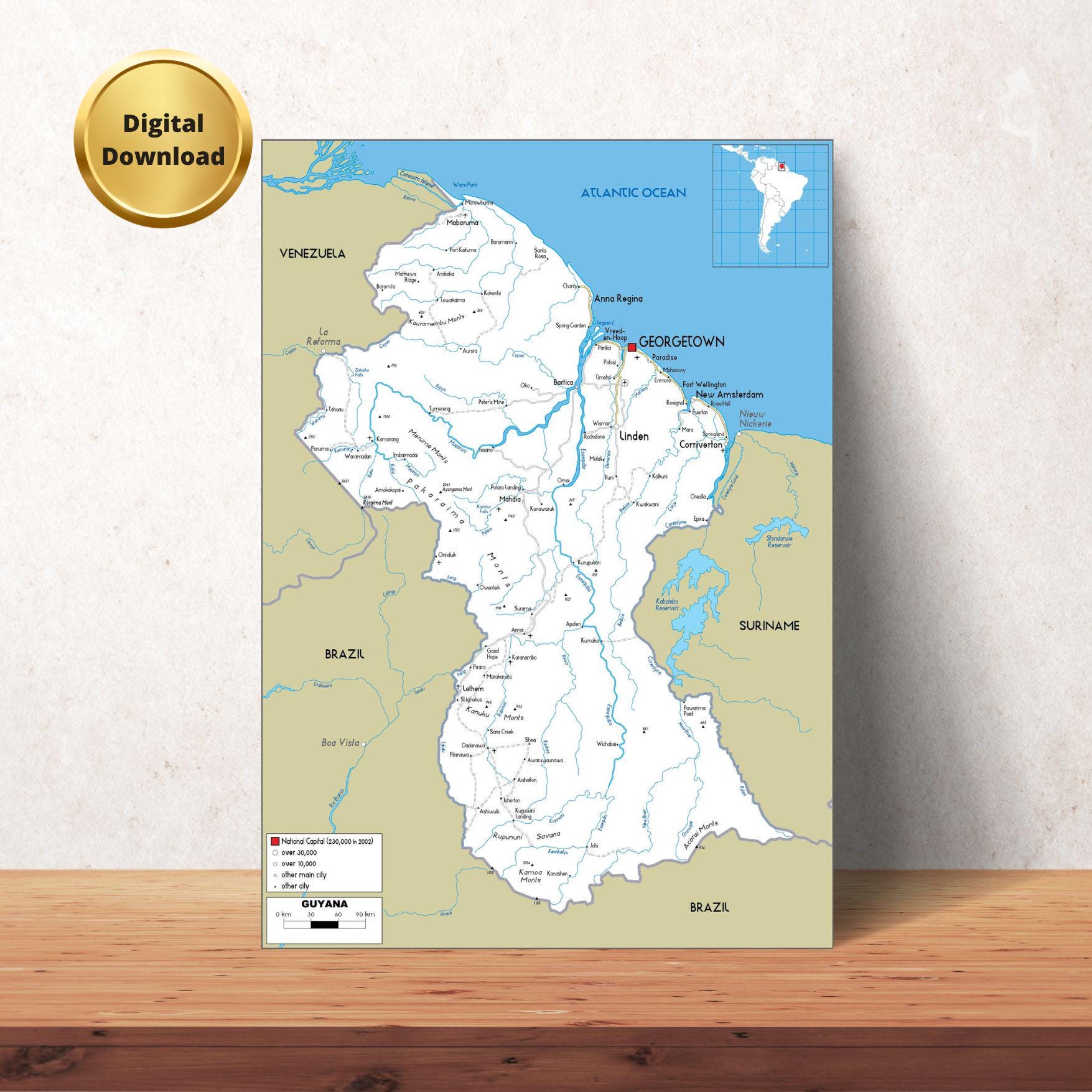 Guyana Digital Maps – Political, Physical & Road (printable) - Etsy